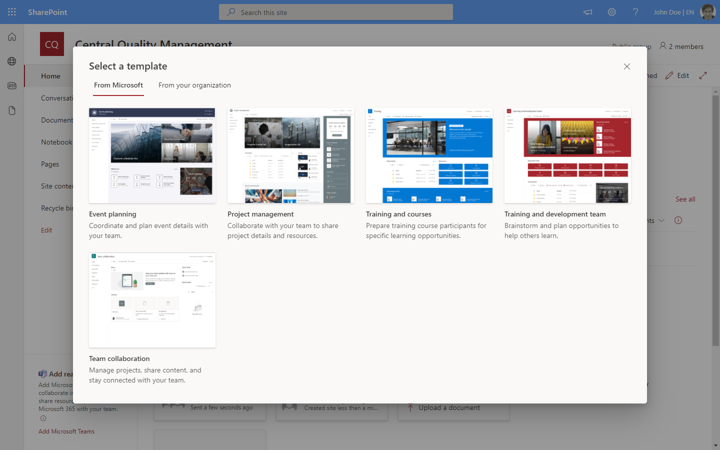 Apply a SharePoint Quality Management site template | BLUESITE Article