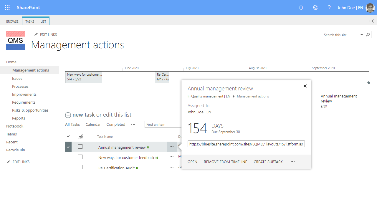 MS SharePoint Quality Management System ISO 9001 | BLUESITE