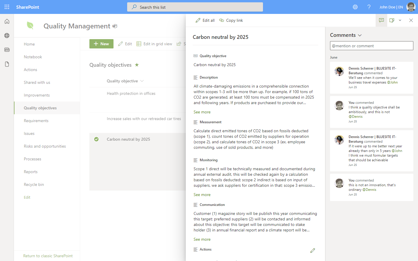SharePoint Quality Management System